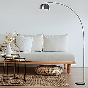 LamQee Modern Arc Floor Lamp 72.7" Tall Standing Hanging Lamp Chrome Finished Arched Floor Lamp with Marble Base for Living Room Bedroom Study Reading Office