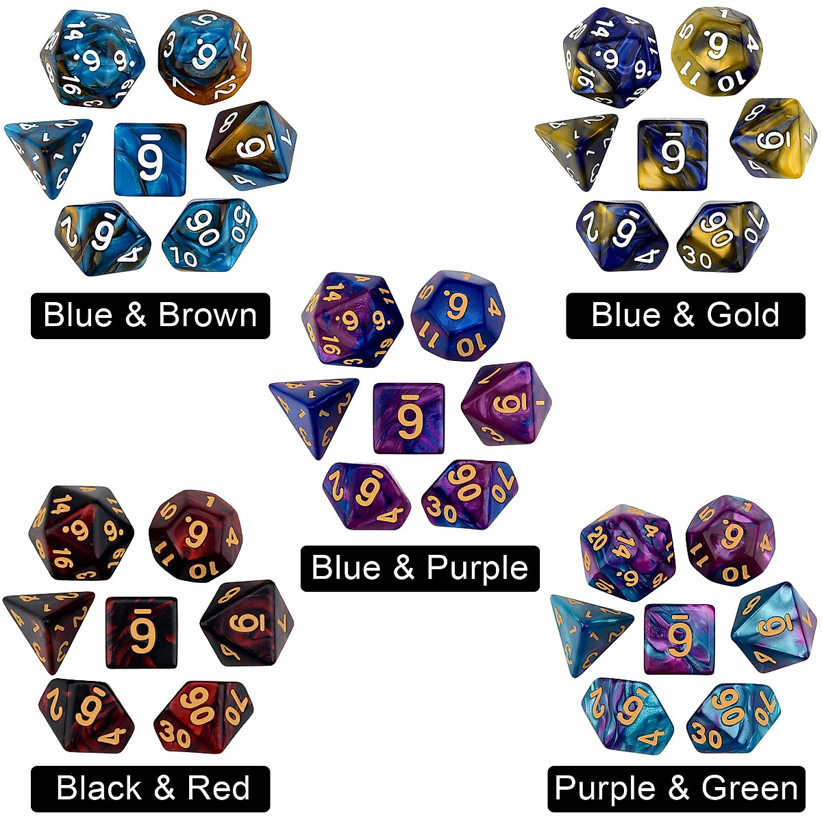 DND Double-Colors Polyhedron Dice Set for Dungeons and Dragons D&D RPG MTG Table Games D4 D6 D8 D10 D% D12 D20 25 Colors Dice with 1 Large Flannel Bag, 25 x 7 (175 Pieces)