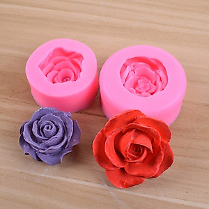 OBTANIM 2 Pcs Bloom 3D Rose Flower Fondant Silicone Molds for Chocolate Cake Soap Candy Pastry Candle Dessert (2 Size)