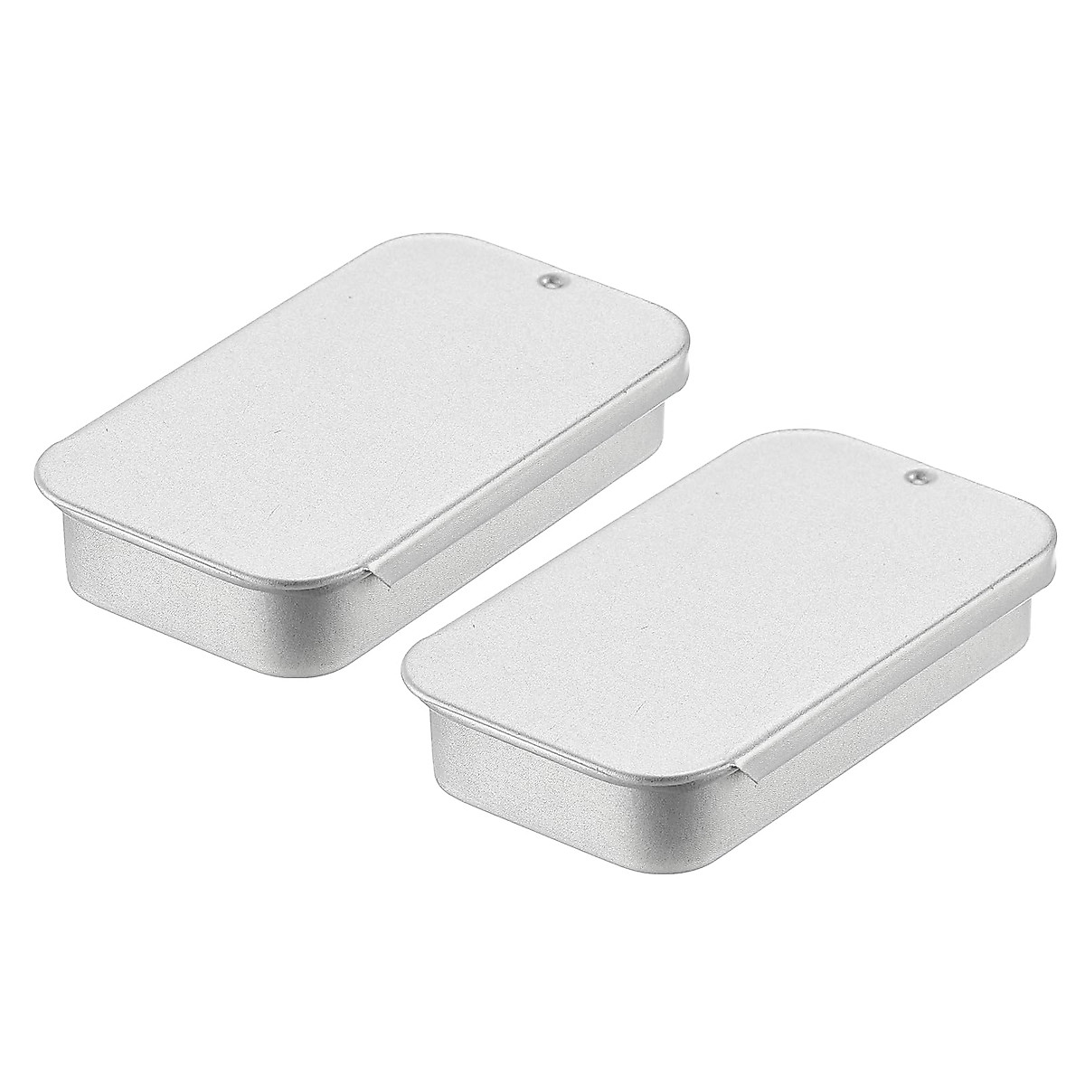 uxcell Metal Tin Box Containers, 2Pcs 2.4x1.3x0.4 Inch Silver Mini Portable Metal Slide Top Tin Containers for Jewelry Crafts