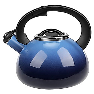 Enamel-on-Steel Tea Kettle Stovetop,2.3 Quart Whistling Tea Kettle with Anti-Hot Folding Handle for All Heat Sources (Blue)