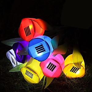 UWEL 6 Pcs Solar LED Light Outdoor Waterproof Multicolor Solar Flower Tulip Light Bulb for Home Garden Yard Lawn Landscape Night Lamp