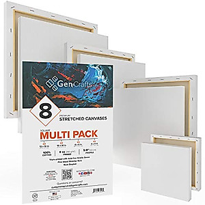 GenCrafts Stretched White Squared Canvas Multi Pack - 4x4, 8x8, 10x10, 12x12 (2 of Each) Set of 8 - Triple Primed - 100% Cotton - for Acrylic, Oil, Other Wet or Dry Art Media - Artists Grade
