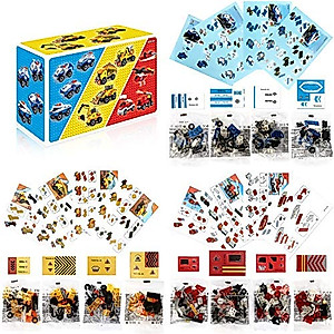 Mini Building Blocks Cars Toys Sets 12 Packs Assembly Mini Cars Toys for Boys, Girls Stem Building Car Assorted Construction Truck Fire Trucks Police Cars Party Favor Goodie Bags for Kids.