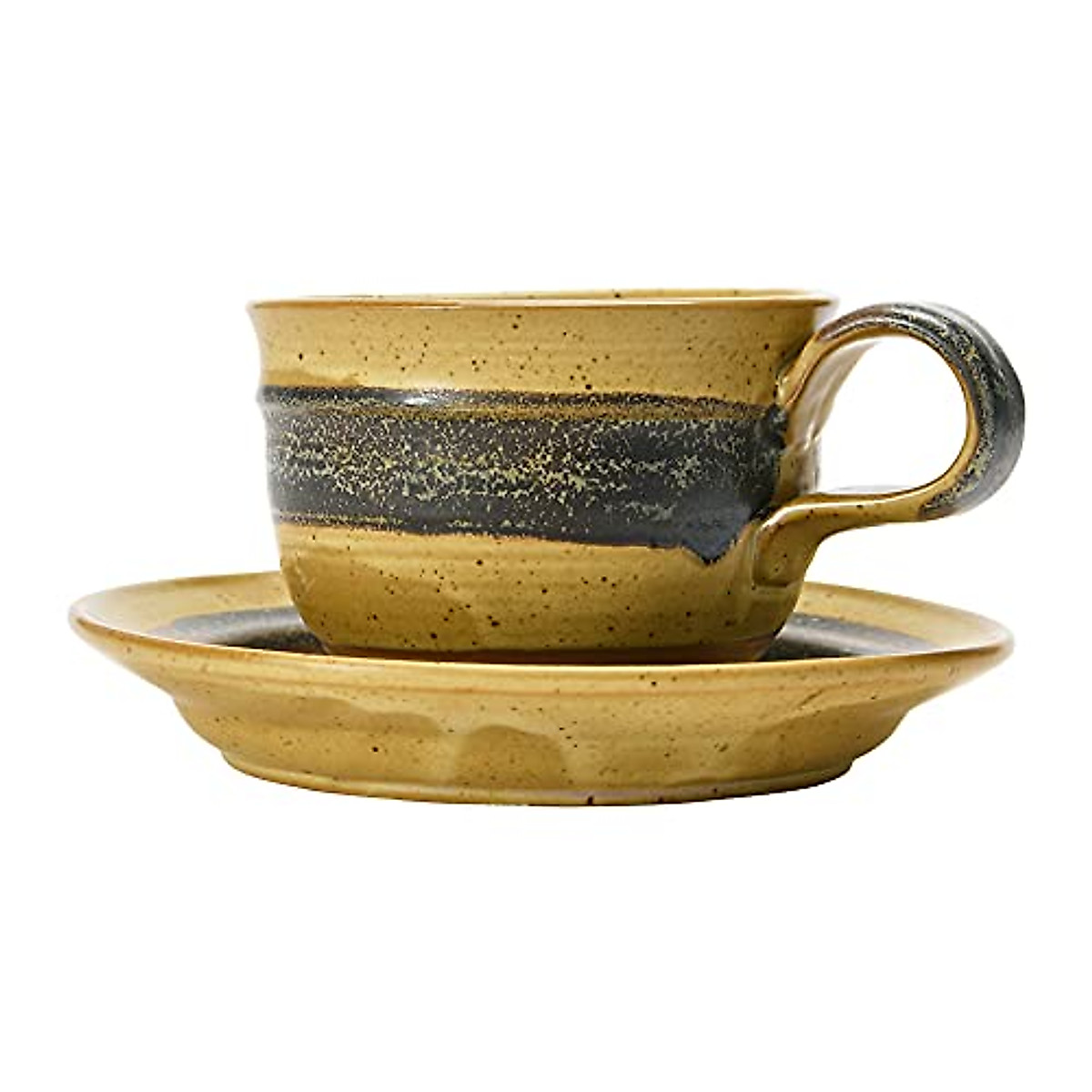 Creative Co-Op S/2 Stoneware Cup w Saucer Mug Set, 6.25", Brown & Black