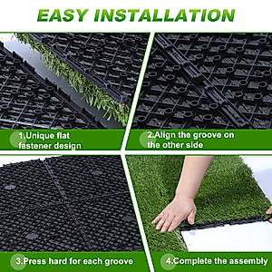 Artificial Grass Tiles Interlocking Turf Squares Deck 9 Pack -12"x12" Indoor Outdoor Faux Grass Rug with Drainage Holes-Fake Grass Tiles Self-draining for Garden Lawn Landscape Balcony Decoration