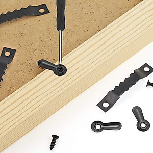 Powlankou 200 Piece Picture Hanger Kit, Including 100 Sawtooth Picture Frame Hangers and 100 Frame Turn Buttons with Screws