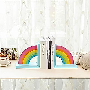 NIKKY HOME Wooden Rainbow Book Ends Non-Skid Cute Kids Bookends Book Stoppers for Girls Home Children's Room Classroom Nursery Decor, Pack of 2