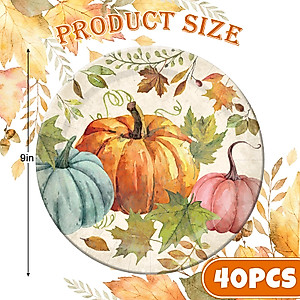 AnyDesign 40Pcs Thanksgiving Fall Paper Plates Watercolor Pumpkins Round Disposable Plates Retro Pumpkin Harvest Design Plates for Fall Theme Party Holiday Banquet Dinnerware Supplies
