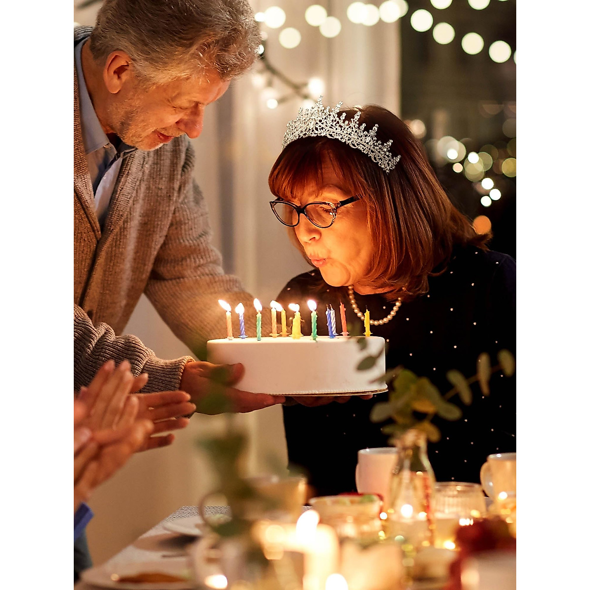 SWEETV Birthday Crowns for Women Silver Birthday Queen Sash and Tiara Set Rhinestone Princess Headband for Birthday Party Photograph