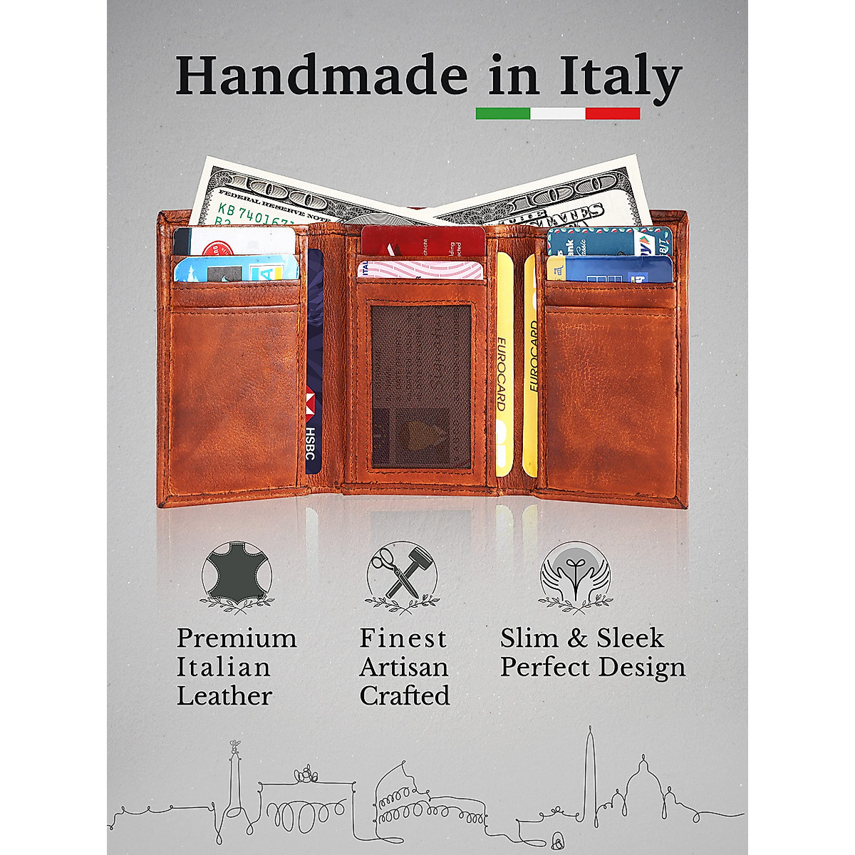 CALGARI® Italian Luxury Leather Wallets For Men | Trifold