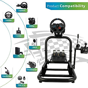 Hottoby Racing Simulator Cockpit Stand Fit for Logitech/Thrustmaster/Fanatec G25 G27 G29 G920 G923 T128X T248 T300 T458, Reinforced Triangular Design on Both Arm,Adjustable,No Wheel,Pedal & Handbrake