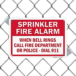 SmartSign "Sprinkler Fire Alarm - When Bell Rings Call 911" Sign | 7" x 10" Aluminum