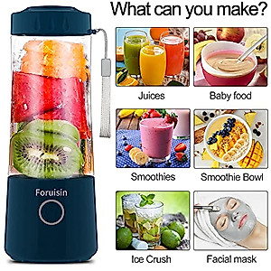 Portable Blender, Foruisin Personal Blender, 14 OZ Mini Size Juicer Cup, Small Blender for Shakes and Smoothies, USB Rechargeable with Six Blades, Green