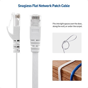Cable Matters Cat6 Snagless Long Flat Ethernet Cable 50 ft in White with Nail-in Cable Clips