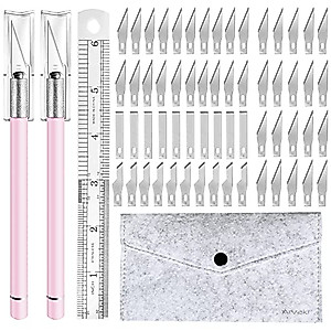 Craft Hobby Knife , Exacto Knife , 2 Knives and 60 Blades with a Bag , Precision Cutter Knife for Cutting Carving Scrapbooking Stencil , Pink