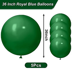 RUBFAC 36in Dark Green Giant Balloons, 5pcs Green Latex Helium Balloons for Birthday Wedding Party Photo Shoot Baby Shower Decoration