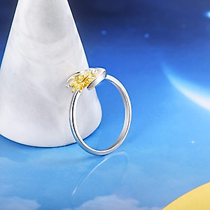 ZGBY Sun and Moon Ring 925 Sterling Silver Crescent Moon Sun Rings for Women Teens Lovers jewelry gifts (sun moon ring, 10)