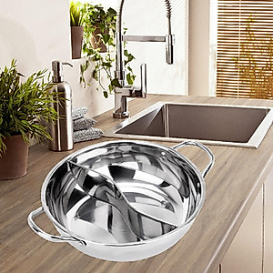 MagiDeal Stainless Steel Chinese Hot Pot Dual Site Household Kitchen Cookware, Silver, 30cm