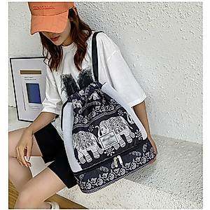 Drawstring Bag Sport Gym Backpack With Shoe Compartment And Dry Wet Depart Swimming Gym Bag, Drawstring Backpack Gym Bags For Men/Women For Travel, Fitness, Soccer, Beach(black print)