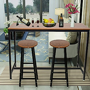 Thaweesuk Shop New Light Brown 3 Pcs. Wood Pub Bar Table Chair Counter Height Kitchen Dining Set Home Office Furniture Particleboard Metal 47.2" L x 15.7" W x 39.4" H