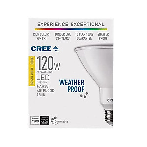 Cree Lighting Exceptional Series PAR38 Bulb, 3000K Dimmable LED Bulb, 120W + 1200 Lumens, Bright White, 1 Pack