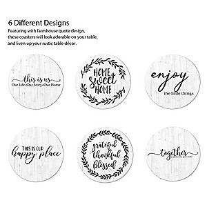 Hoomey Coasters for Drinks, Set of 6 Absorbent Drink Coasters with Holder, Farmhouse Style Ceramic Drink Coasters with Cork Backing for Table Protection, Housewarming Gifts for New Home