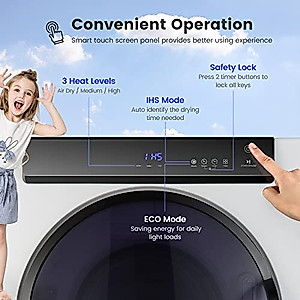 PETSITE Portable Clothes Dryer, Electric Compact Laundry Dryer w/ 3 Heating Levels, IHS & ECO Mode, Stainless-Steel Drum, Overheat Protection, 8.8 lbs Capacity, Ideal for Apartment, Home, Dorm, 1400W, White