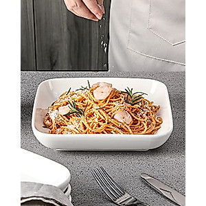 MALACASA Pasta Bowls 32 oz, Ceramic Pasta Bowl Large Salad Bowls Set of 4, Durable Porcelain 8 Inch Square Serving Dishes, Microwave, Oven, Dishwasher Safe, Series IVY