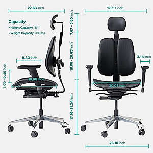 Duorest [Dual-backrests Alpha - Ergonomic Office Chair, Home Office Desk Chairs, Executive Office Chair, Best Office Chair for Lower Back Pain, Mesh Office Chair, Office Desk Chair (Black)