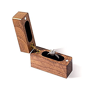 Wislist Wooden Engagement Ring Box Small Slim Flat Ring Case for Proposal,Wedding (Walnut Wood)