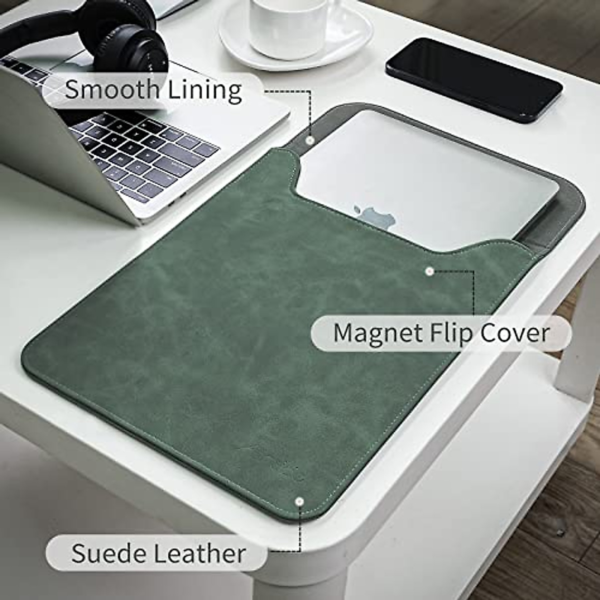 Allinside 13" Laptop Sleeve Compatible with MacBook Air 13 2018-2020 (A1932 A2179 A2337 M1)/ MacBook Pro 13 2016-2020 (A2338 M1 A2251 A2289 A2159 A1989 A1706 A1708), Synthetic Leather, Dark Green
