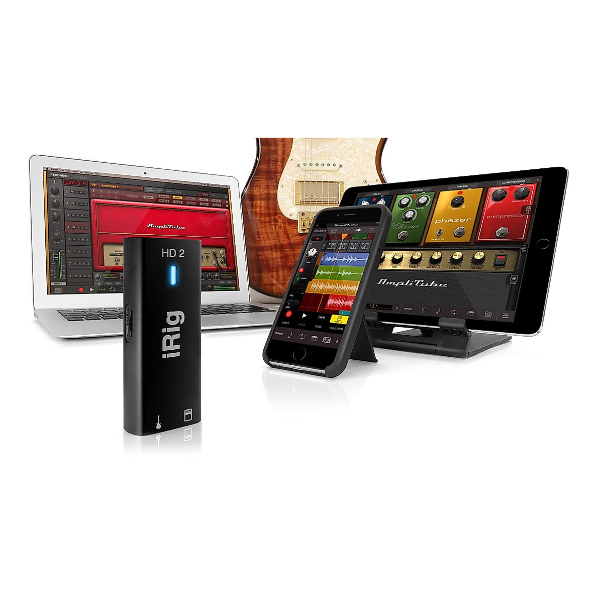 IK Multimedia iRig HD 2 guitar audio interface for iPhone, iPad, Mac, iOS and PC with USB-C, Lightning and USB cables and 24-bit, 96 kHz music recording