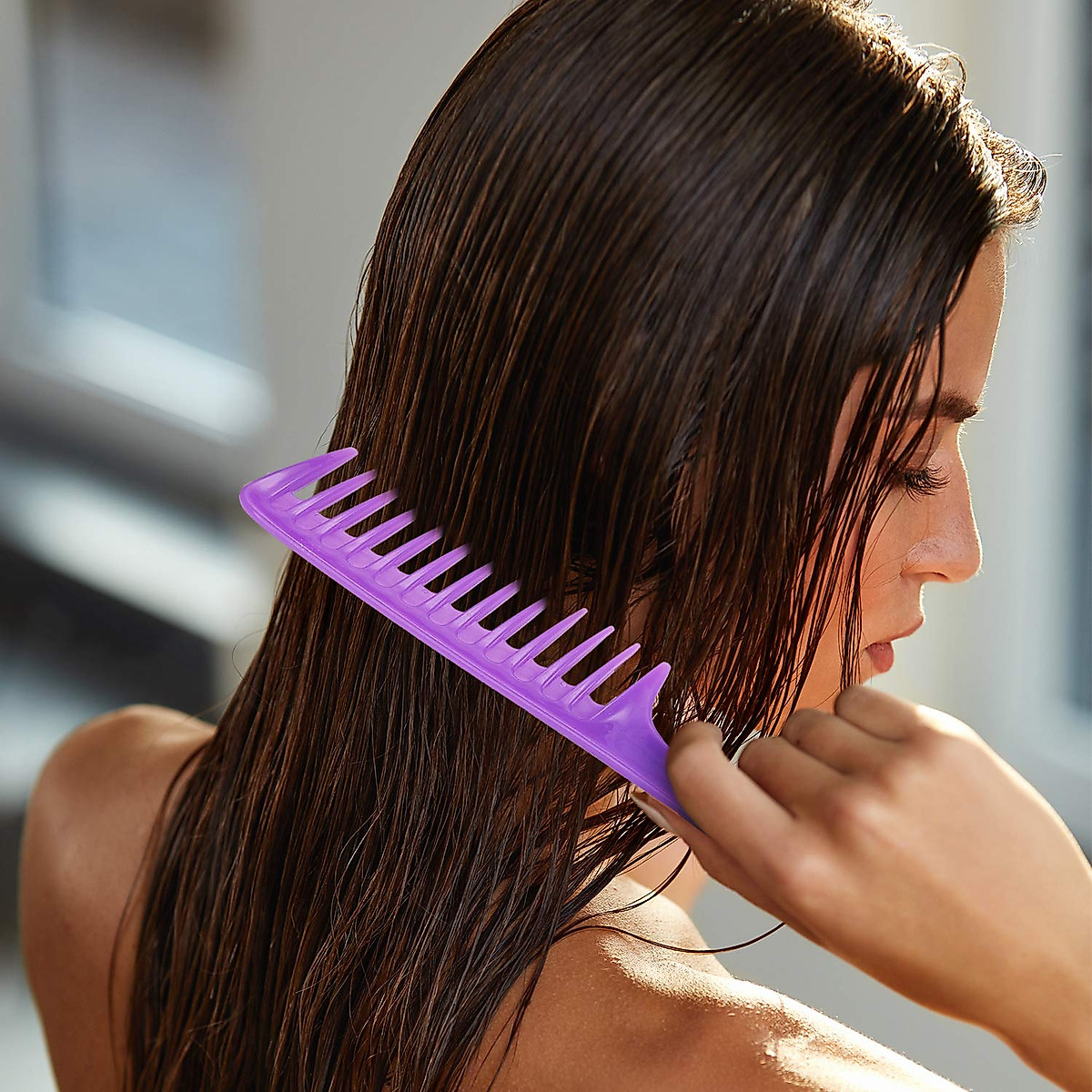 TecUnite 4 Pieces 9 1/2 Inches Anti-static Large Tooth Detangle Comb, Wide Tooth Hair Comb Salon Shampoo Comb for Long Hair and Curly Hair (Light Blue, Purple, Pink and Cyan)