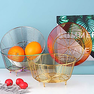 QIBOORUN Fruit Basket Bowl Stainless Steel Fruit Storage Basket Wire Bowl for kitchen with Bread Vegetables , Sleek Design With Sturdy Steel Construction -Rainbow