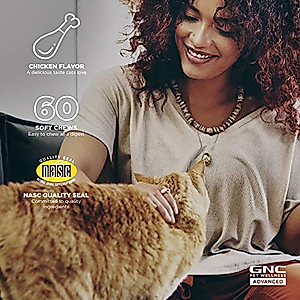 GNC Pets ADVANCED Calming Cat Chews Cats, 60 ct | Chicken Flavored Cat Soft Chews for Calming & Relaxation | Thiamine, L-Tryptophan, & Chamomile Cat Calming Supplements | Made in the USA