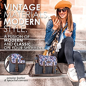 SIXTEASE Womens Shoulder Bag Vintage Style Shoulder Bags for Women - Made with Genuine Leather, Upcycled Canvas, or Hair On - Handmade, Adjustable Strap, Brass and Zinc Hardware - Helio