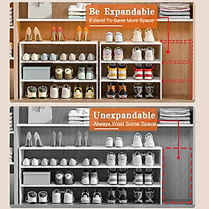 White Shoe Rack Organizer for Closet, 3-Tier Expandable Shoe Shelf, Stackable Iron Wood Combination Shoe Racks Shelves for Closets, Entryway,Small Space,Hallway,Garage,Holds 8-16 Pairs of Shoes