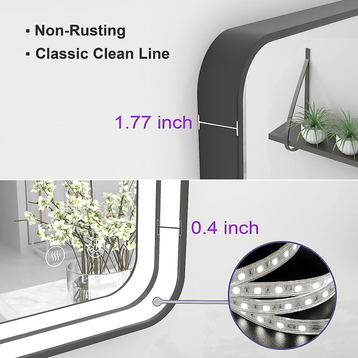 JSneijder 2-Piece(Frameless+Framed) LED Bathroom Mirror, 28x36 Inch, Bathroom Vanity Mirror with Lights, Wall Mounted Dimmable Anti-Fog Lighted Wall Mirror for Bedroom