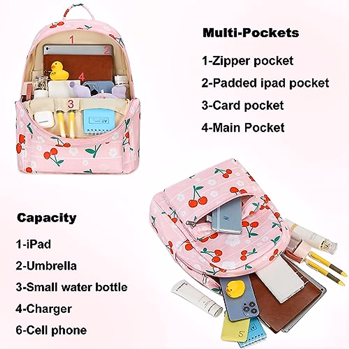 CAMTOP Mini Backpack Girls Teens Cute Cherry Small Backpack Purse Casual Travel School Bag
