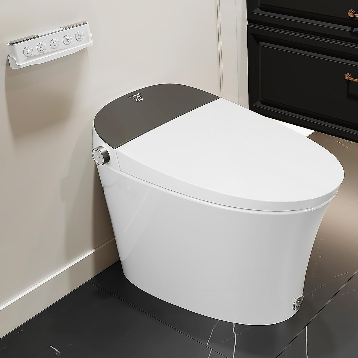 SOTOMO Smart Toilet with Bidet Built-In, Bidet Toilet with 1.06 GPF Auto Flush, Built-In Pump, Auto Open & Close Lid, Heated Seat & Dryer, Remote Control, Night Light, Digital Display, Blackout Flush