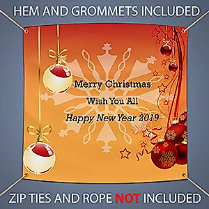 BANNER BUZZ MAKE IT VISIBLE Merry Christmas & Happy New Year 2019 Wish Banner, Heavy Duty 11 Oz Vinyl, Holiday Christmas Party Decor Sign with Metal Grommets & Hemmed Edges, Perfect for Indoor Outdoor Decor (4' X 2')