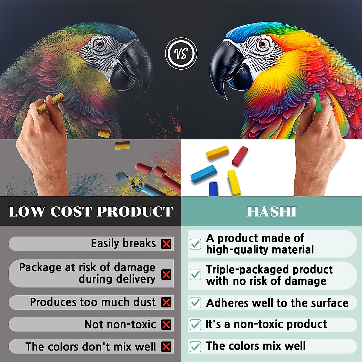 HA SHI Soft Chalk Pastels, 48 colors with additional 2pcs, Non Toxic Art Supplies, Drawing Media for Artist Stick Pastel for Professional, Kids, Beauty Nail Art, Pan Chalk Pastels