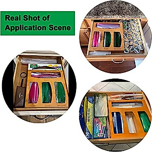 HMNL INC HOME Ziplock Bag Storage Organizer for Cabinet Drawer, Baggie Organizer Box and Ziploc Bag Organizer, Hefty For Ziploc, Gallon, Quart, Sandwich & Snack Variety Size Bags