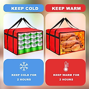 Maxcheck 2 Pcs Insulated Pizza Delivery Bag 20 x 20 x 14 Inch Pizza Warmer Bag Pizza Carrier Reusable Insulated Cooler Bags Winter Insulated Food Delivery Bag for Personal and Professional Use (Red)