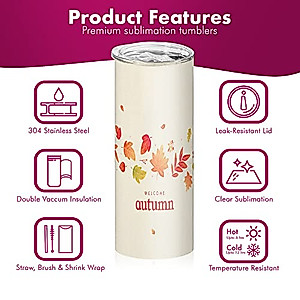 Sublimation Tumblers Blank 20 oz 4 Pack; Skinny White Tumblers Bulk with Lid, Straw, Brush and Wraps; Stainless Steel Double Wall Insulated Water Coffee Tumbler with Sublimation Coating; Gift Boxed