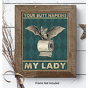 Your Butt Napkins My Lady - Gothic Bathroom Decor for Women - Bat Wall Decor - Funny Guest Bathroom Wall Art - Toilet Paper Wall Art Decorations - Restroom Sign - Bath Wall Decor - Powder Room Decor