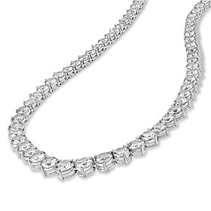 Jewelili Sterling Silver Round Cubic Zirconia Classic Tennis Necklace 16 Inches