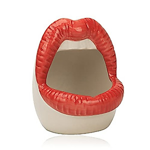 K COOL Creative Ceramics Cigarette Ashtray with Lip Teeth Tabletop Portable Modern Ashtrays for Outdoor Indoor Smoking Ash Tray for Home office Decor Handmade Gift for Men Women-LightRed