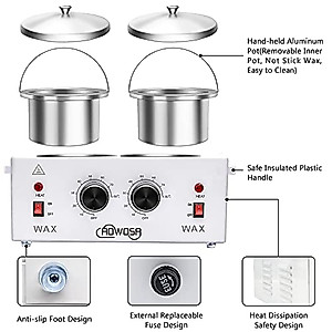 Double Wax Warmer Professional Electric Wax Heater Machine for Hair Removal, Dual Wax Pot Paraffin Facial Skin Body SPA Salon Equipment with Adjustable Temperature Set - 100 Wax Applicator Sticks